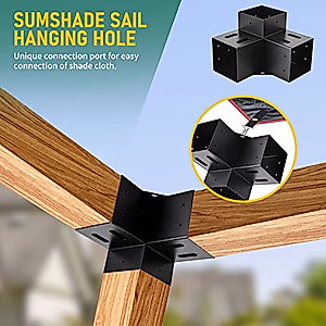 4x4 Pergola Brackets 3-Way 90° Right Angle Corner Extension Bracket Woodworks DIY Pergola kit with Black Powder Coated,Modular Sizing Pergola/Gazebo Hardware for 4x4 inches Lumber(4PCS)……