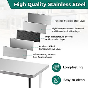 Toolsempire Stainless Steel Table, 60" x 24" Prep Table with Adjustable Under Shelf & 4 Galvanized Table Feet, Heavy Duty Steel Table Kitchen Table for Restaurant, Home & Hotel