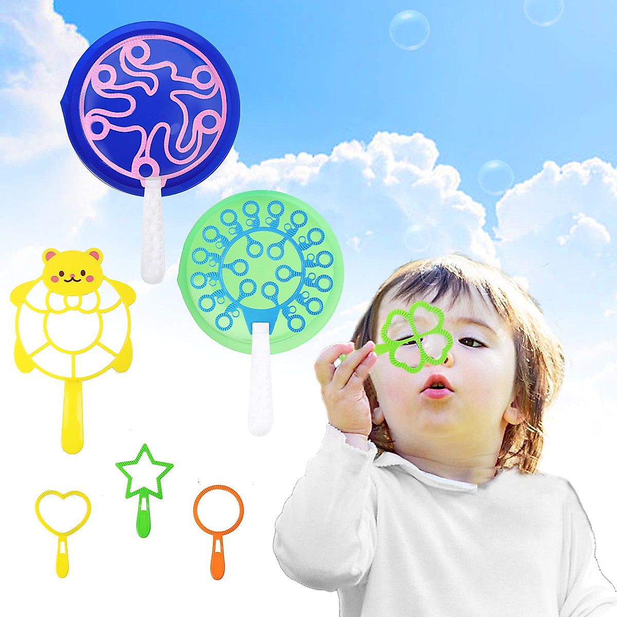 Bubble Wands Set, 28 Pcs Large Bubble Wand with Tray, Great for Kids Summer Outdoor Bubble Party Favors