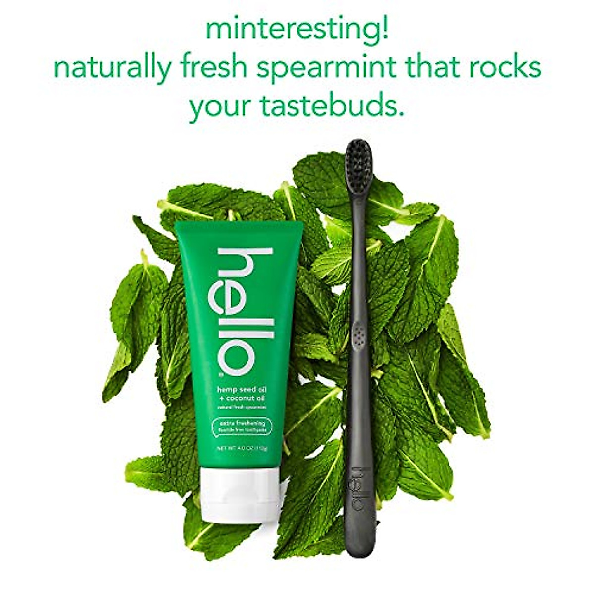 Hello Vegan Fluoride Free Toothpaste, Super Fresh Spearmint, Naturally Whitening Toothpaste, Hemp Seed Oil + Coconut Oil, Helps Remove Plaque, No SLS/Sulfates, 4 Ounce