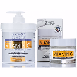 Advanced Clinicals Vitamin C Body Cream + Potent Vitamin C Face Lotion Brightening Skin Care Set, Anti Aging Dry Skin Rescue Creams Target Dry Skin, Sun Damaged Skin, Wrinkles, & Dark Spots, 2-PC Set