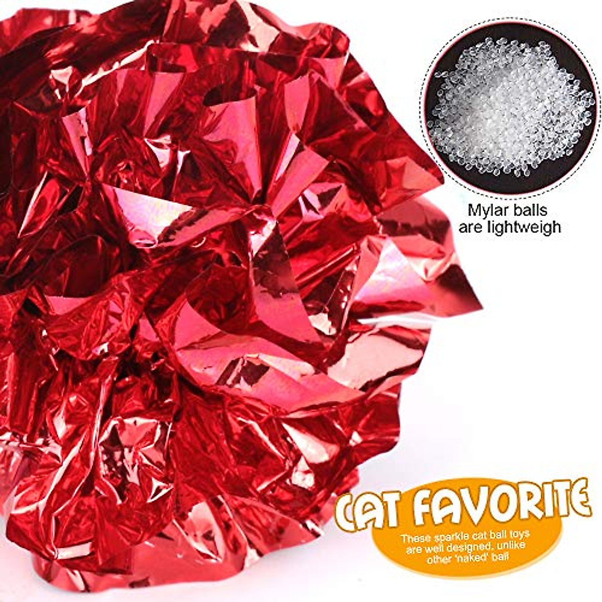 YGDZ Crinkle Cat Balls Toys, 20 Pack Original Mylar Cat Crinkle Balls Glitter Indoor Cat Kitten Toys, Interesting Crinkly Sounds