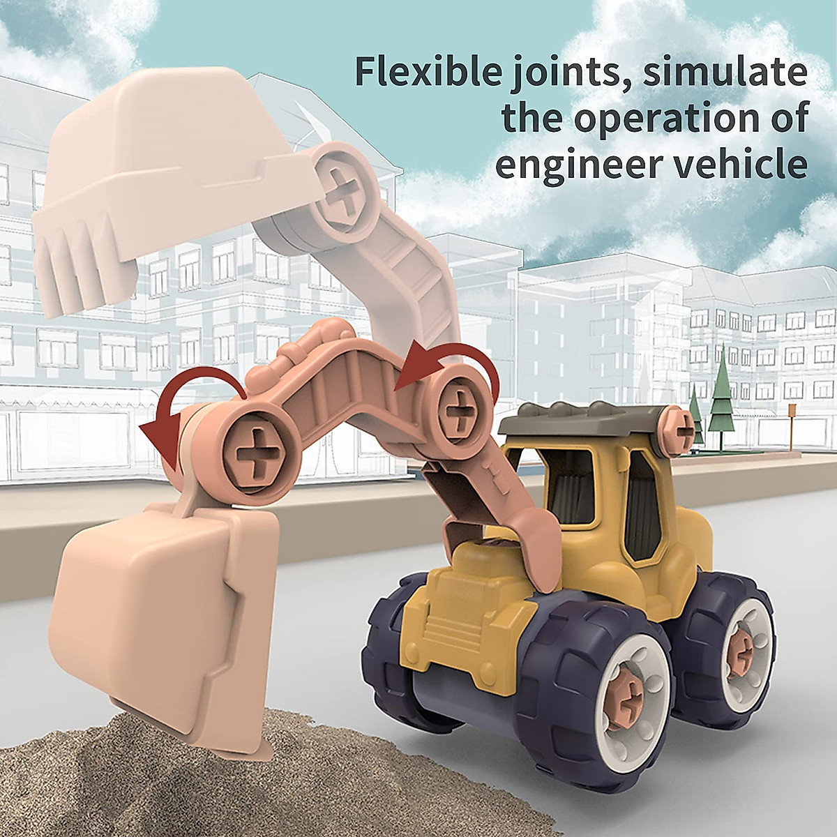 Woumserta Take Apart Construction Trucks for 3 4 5 6 Year Old Boys, STEM Building Sand Toys for Toddlers 3-5 Suitable for Party, Beach, Indoor, Educational Excavator Toy Boys Girls Birthday Xmas Gift