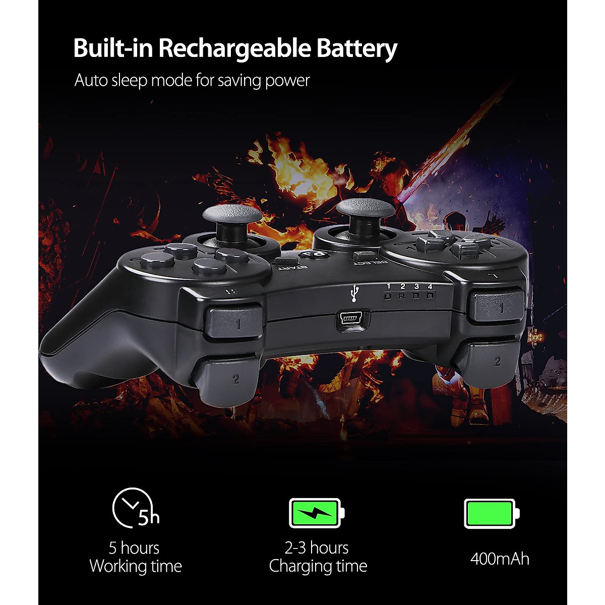 YCCTEAM Wireless Controller Compatible with PS3, Controller Replacement for PS3 with Upgraded High-Precision Joystick, Wireless Remote Gamepad with Charger Cable (Black)