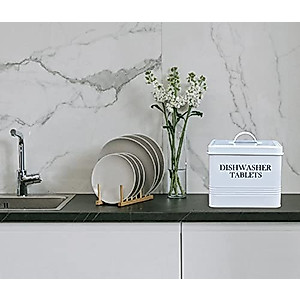 Metal Dishwasher Detergent Pods Containers -White Dish Washer Tablets with Lid for Kitchen Decor and Accessories