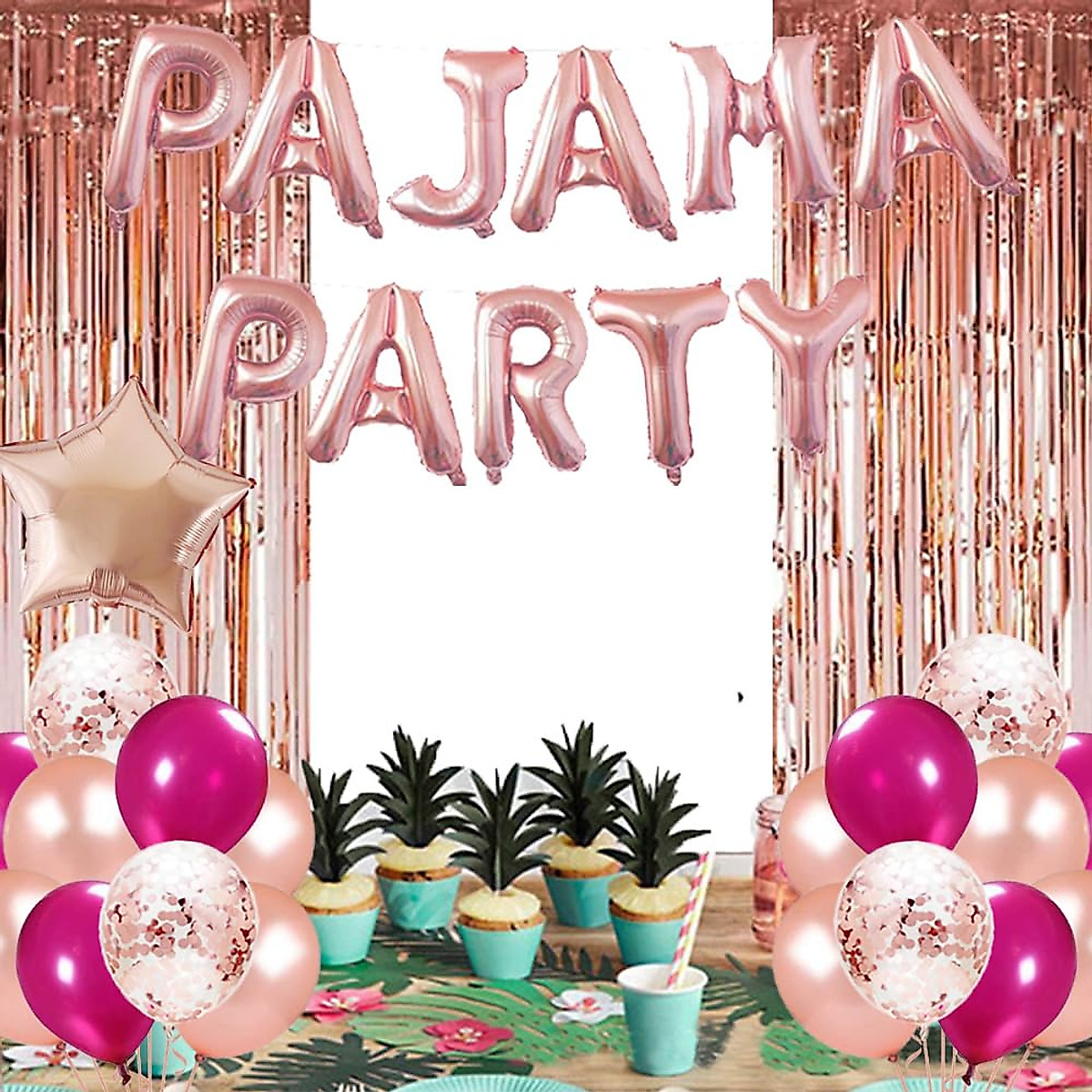 Geloar Pajama Party Decorations,Pajama Party Balloons for Girls PJ Mask Themed Banner for Pajama Slumber Sleepover SPA Spahhh Birtday Bday Bridal Hen Adult Party Supplies Kit (Rose Gold, PAJAMA)