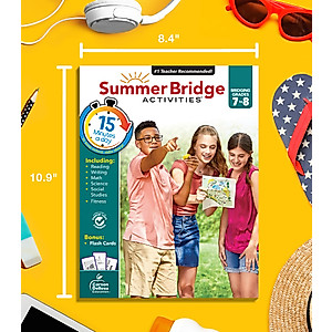 Summer Bridge Activities 7th to 8th Grade Workbook, Math, Reading Comprehension, Writing, Science, Social Studies, Fitness Summer Learning Activities, 8th Grade Workbooks All Subjects With Flash Cards
