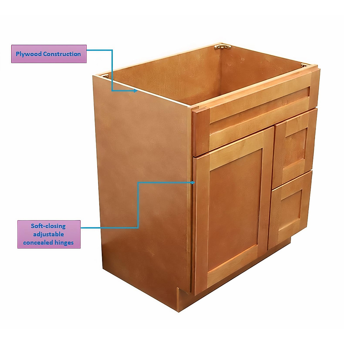 Maple Shaker Sink Base Bathroom Vanity with Drawers 30" Ready-to-Assemble Cabinet