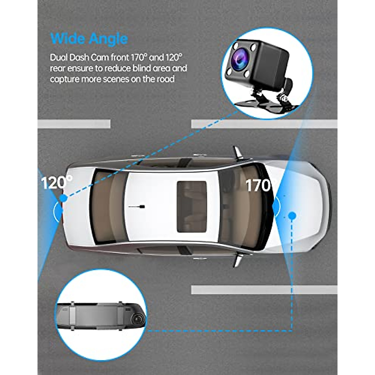 1080P Mirror Dash Cam 4.3in Touch Screen, Front and Dash Waterproof Backup Camera Rear View Camera, Parking Assistance, Loop Recording, G-Sensor, Monitor, Free 64GB Memory Card