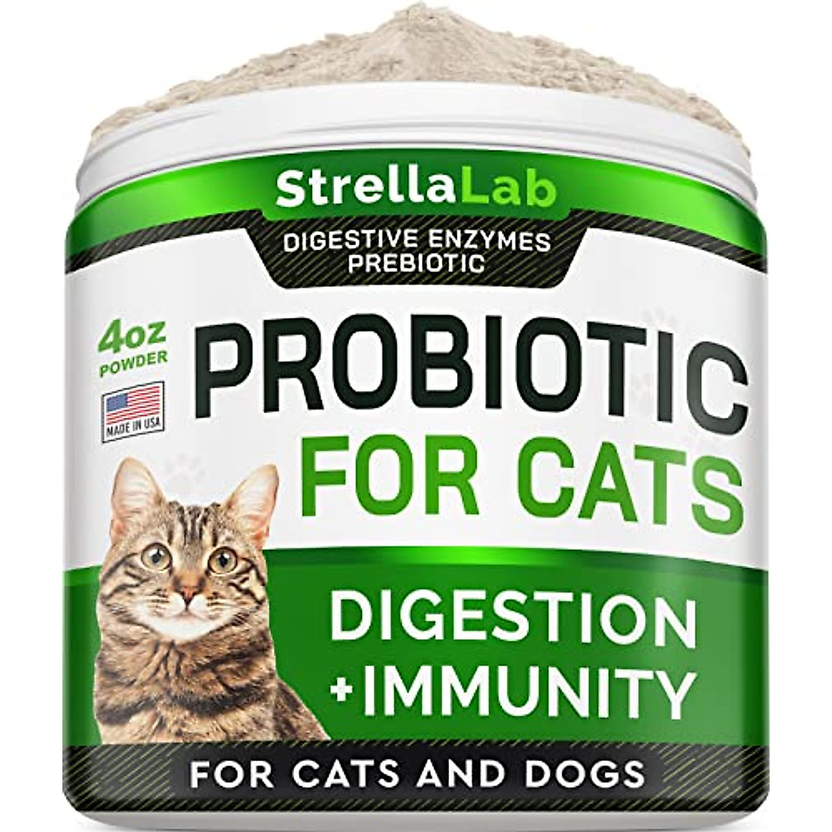 Probiotics Powder for Cats and Dogs - All Natural Supplement - Digestive Enzymes + Prebiotics - Relieves Diarrhea, Upset Stomach, Gas, Constipation, Litter Box Smell, Skin Allergy -Made in USA- 4oz