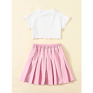 SOLY HUX Girl's Butterfly Print Short Sleeve Tee Top and Pleated Skirt Set 2 Piece Outfits White Pink 11-12Y