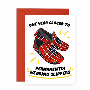 CENTRAL 23 Birthday Card - Permanently Wearing Slippers Illustration - Witty Humor - Greeting Card Him Her - Birthday Cards Men Women Best Friend Brother Sister Mom Dad - Comes With Fun Stickers