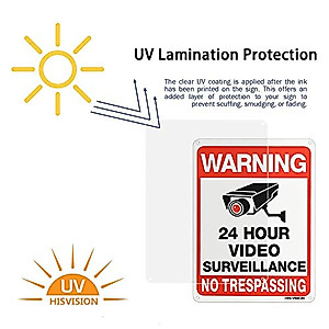 HISVISION Video Surveillance Sign 2-Pack, No Trespassing Metal Reflective Warning Sign, UV Protected & Waterproof, 10"x 7" 0.40 Aluminum Indoor Or Outdoor for Home House and Business Easy to Install