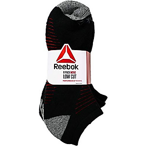 Reebok Mens Low-Cut Socks Performance Training 8 Pairs, Size 10-13 (Black)