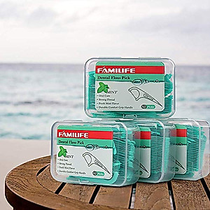 FAMILIFE Floss Picks Mint Dental Floss Picks with 4 Travel Handy Cases 240 Count Flossers
