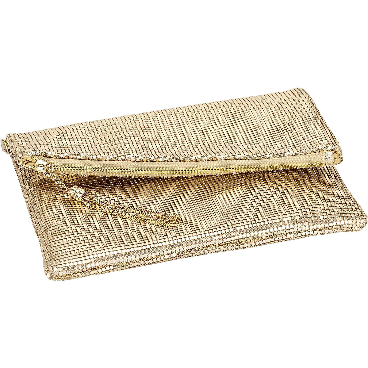 Venoline Large Metal Mesh Evening Clutch Bag Convertible Handbag Tassel Purse Gold