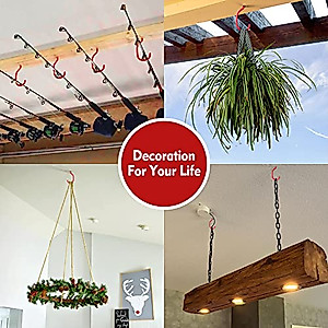 ROTHLEY Garage Hooks Heavy Duty : Bike Hooks for Garage Wall Ceiling Thickened Vinyl Coating Bike Hangers for Garage Large Screw in Storage Hooks Bicycle Hooks for Hanging in Garage (8 Pack,Red)