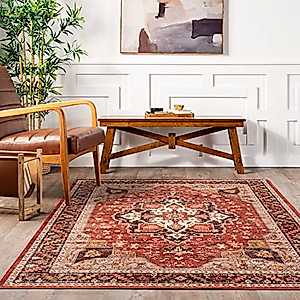 nuLOOM Hera Medallion Stain-Resistant Machine Washable Area Rug, 9' x 12', Red