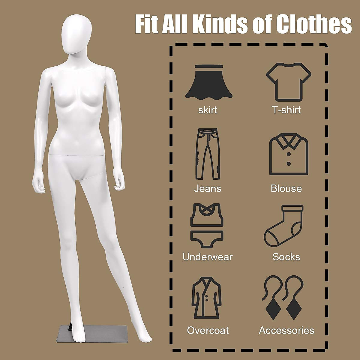 Giantex Mannequin Full Body, 5.8 Ft Realistic Female Mannequin Torso with Adjustable Body, Detachable Dress Form Full Body for Retail Clothing Shops, Halloween Christmas Cosplay