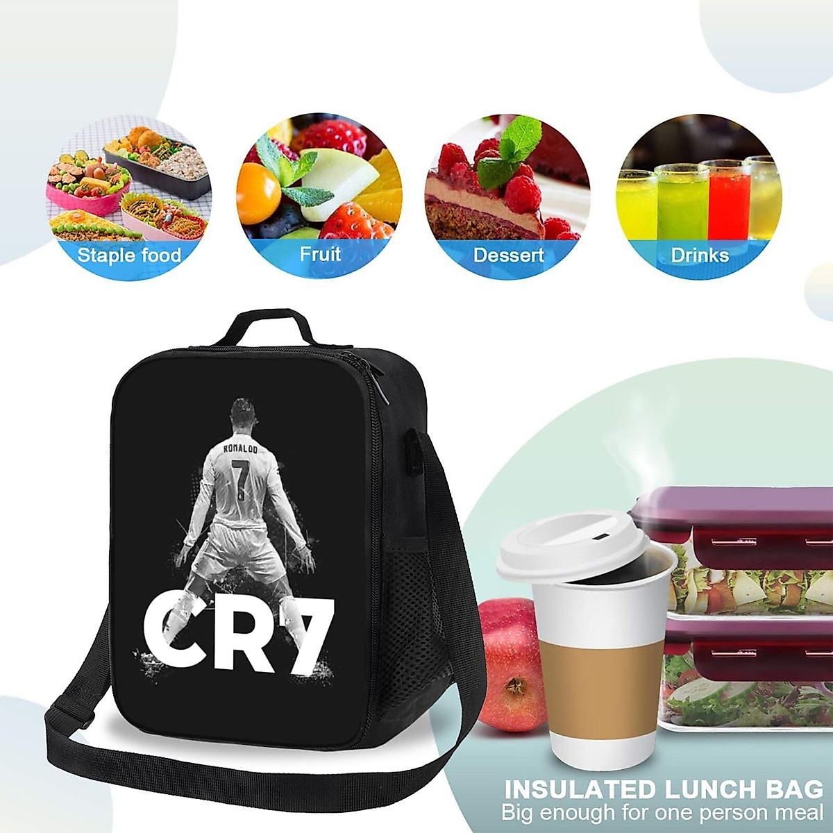 Ronaldo #7 Meal Bag Insulated Lunch Bag Waterproof Reusable Lunch Box Ice Packs For Lunch
