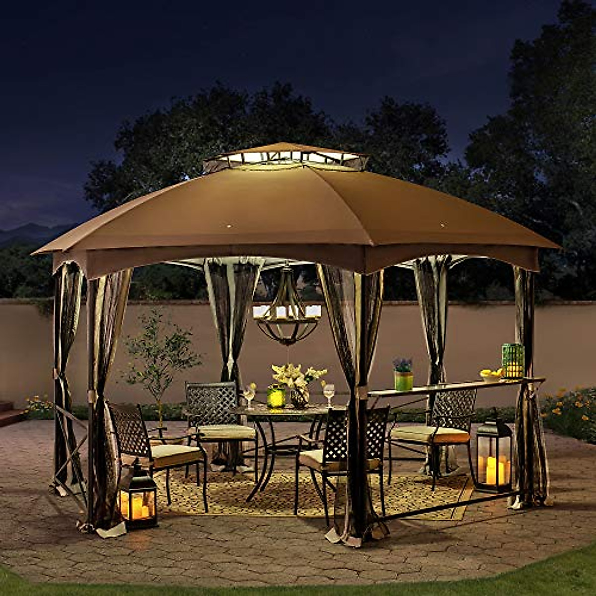 Sunjoy Ashton 14.7x14.7 ft. 2-Tone Hexagon Steel Gazebo with 2-Tier Dome Roof, Gray