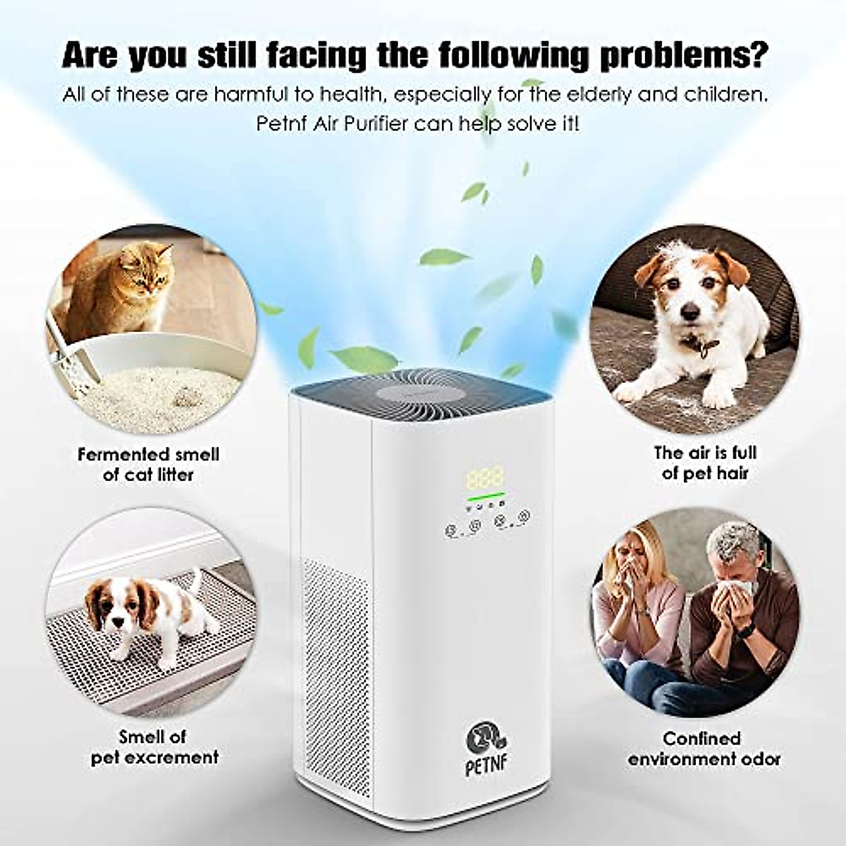 petnf 2021 Air Purifier for Pet Dander Hair Odor and Home Allergies,Upgraded Wifi App Remote Control,Mute Air Cleaner Odor Eliminators in Bedroom Living Room,Anti-tilt,42W Low Power,400CADR,560-1200ft²