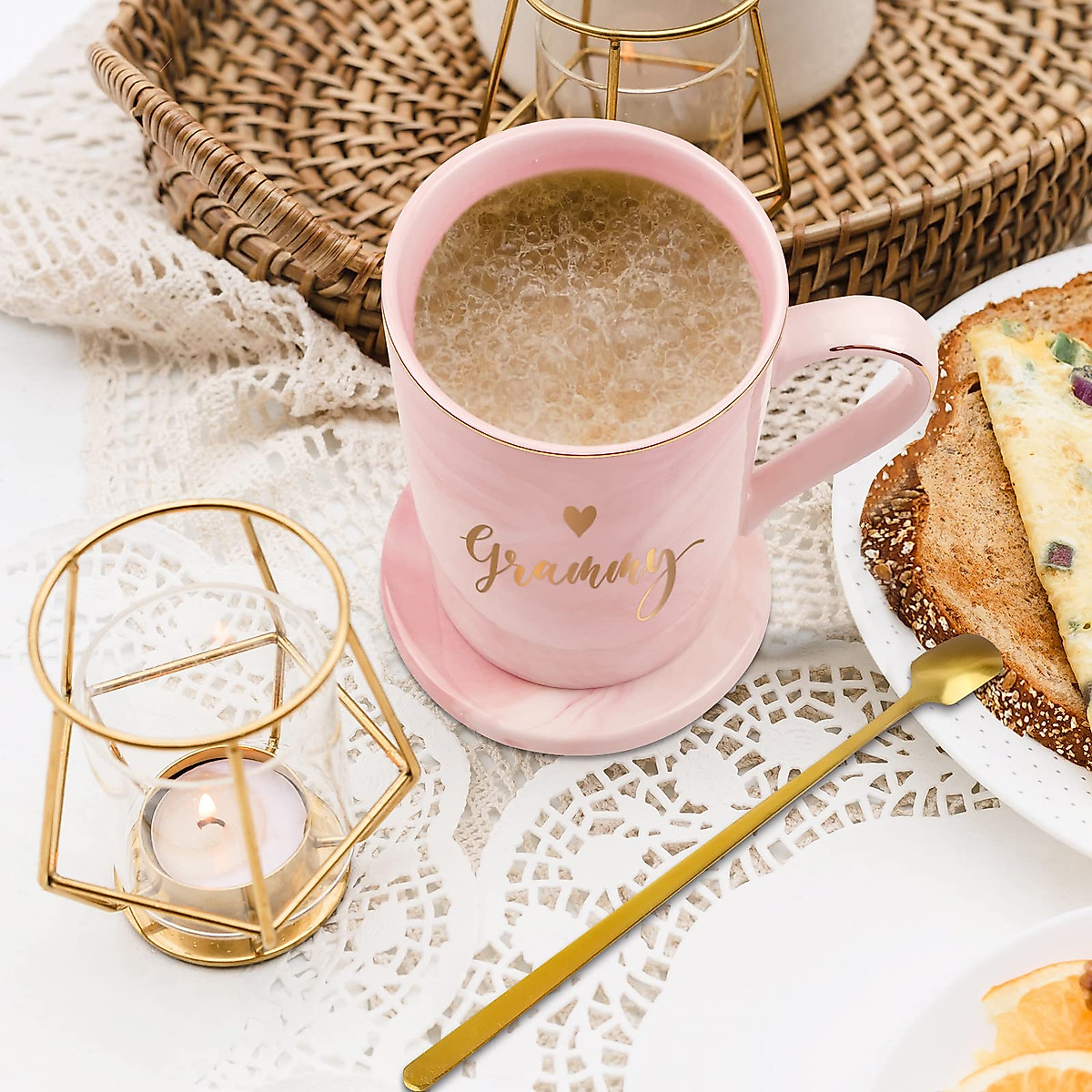 YHRJWN - Grammy Gift, Grandma Coffee Mug, Mothers Day Gifts for Grandma from Grandchildren, Christmas Gifts for Grandma Grammy, Warm Grandma Gifts for Birthday Christmas 14 Oz Pink with Spoon, Box