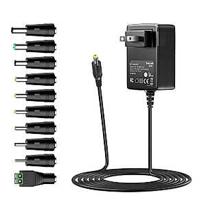 Basicvolt 12V 3A AC/DC Adapter Universal Power Supply with 10 DC Plugs, Regulated 12Volts 3000mA Power Adapter for LED Strip Light, CCTV Camera, BT Speaker, Router, DC12V Transformer