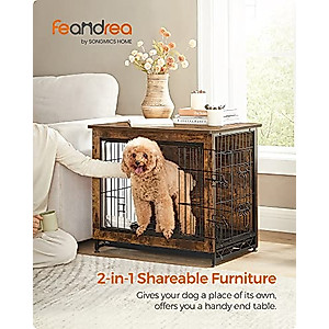 FEANDREA Dog Crate Furniture, Side End Table, Modern Kennel for Dogs Indoor up to 30 lb, Heavy-Duty Dog Cage with Multi-Purpose Removable Tray, Double-Door Dog House, Rustic Brown UPFC001X01