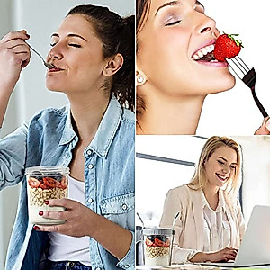 P&Y Overnight Oats Containers with Lids, 12 Oz Glass with Spoons for Mason Overnight Oats Jars, Oatmeal Container with Letter Silicone Label for Cereal Yogurt Fruit (Gray K Forks, 2Pack) (YMB New)