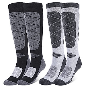 KUYOU Ski Socks 2 Pair Skiing Socks OTC Women Men Thermal Knee High Warm Winter Snow Skating Snowboarding Socks Merino Wool