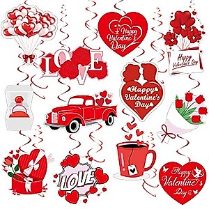 Valentines Day Decoration Hanging Swirls-Pack of 30, Red Heart Romantic Valentines Day Decor | Valentines Day Hanging Decorations for The Home Wedding Anniversary Decorations for Party(Valentines Day)