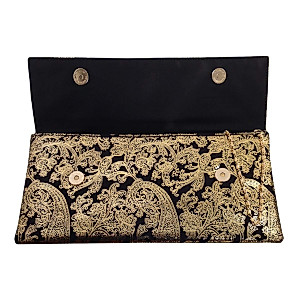 JNB Paisley Pattern Print Clutch, Gold
