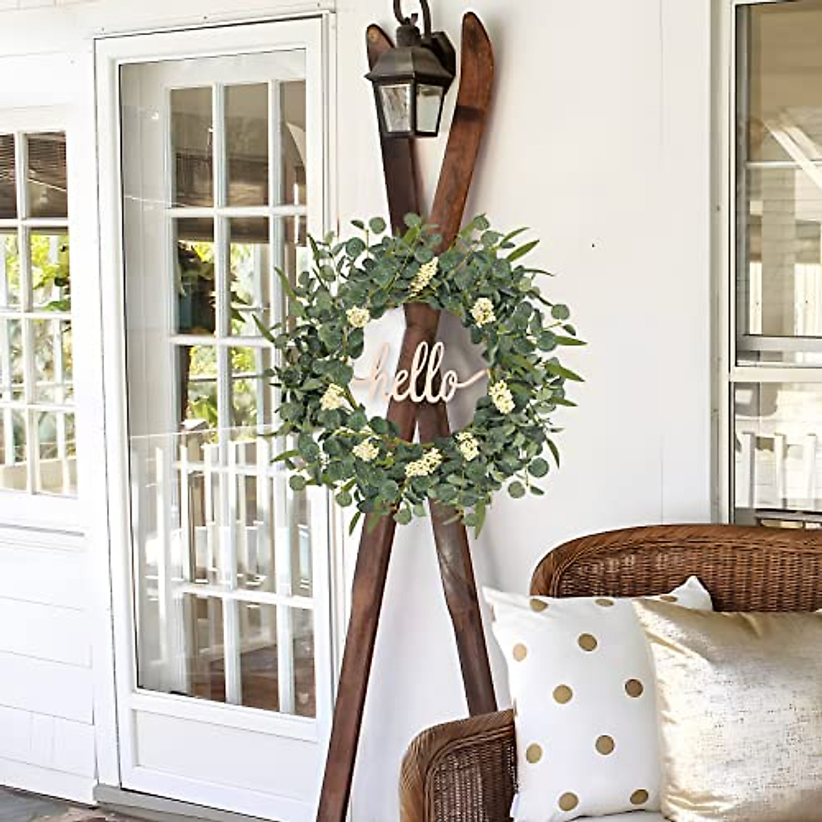 Eucalyptus Wreath for Front Door Outside,Green Wreaths Greenery Porch Decor for St Patricks Day,Winter,Spring,Summer,Christmas,All Season,Year Round,Holiday(with Sign&Hanger, Assembly Needed)