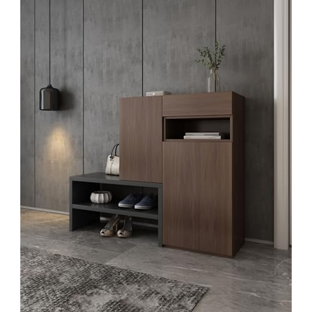 THREE BEDS Corner Shoe Storage Cabinet with 7 Shelves & 1 Drawer Entryway Shoe Storage (Walnut)