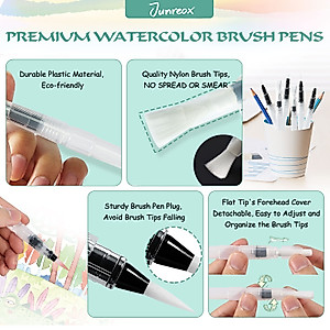 Junreox 12Pcs Watercolor Brush Pens, Premium Water Brush Pen Leakproof with Assorted Tips, Water Brush Pens for Watercolor, Refillable Watercolor Pens, Watercolor Paint Pens, Arts Value Set