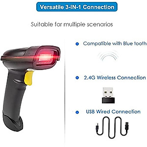 NETUM 2D Barcode Scanner, Compatible with 2.4G Wireless & Bluetooth & USB Wired Connection, Connect Smart Phone, Tablet, PC, 1D Bar Code Reader Work for QR PDF417 Data Matrix NT-1228BL