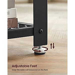 VASAGLE Coffee Table for Living Room, 2-Tier Cocktail Table, Center Table with Mesh Shelf, Steel Frame, Adjustable Feet, Industrial Style, Rustic Brown and Black ULCT61X