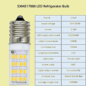 kzfuli 5304517886 Refrigerator LED Bulb. Compatible with 5304498578 KEID28a KEL2811 Refrigerator. E17 Wide Voltage Design 85V-265V 3.5W 2Pcs (Warm Light)