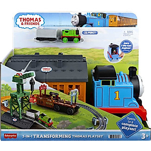 Thomas & Friends Push-Along Train and Track Set for Kids 2-in-1 Transforming Thomas Playset with Storage & Working Crane for Ages 3+ Years
