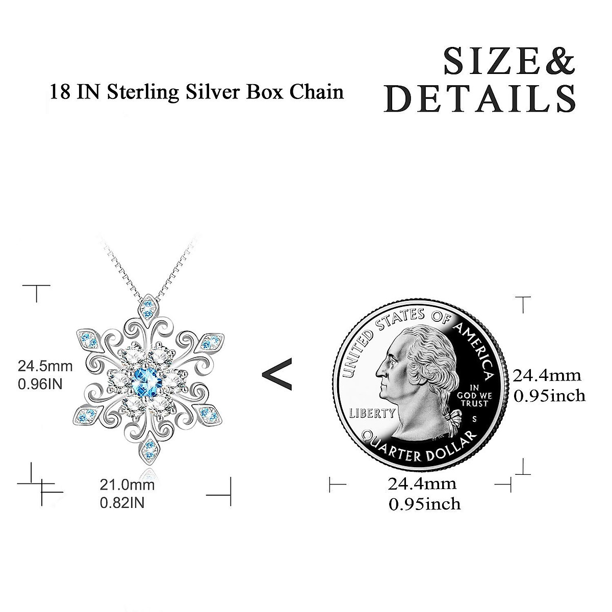 925 Sterling Silver Snowflake Pendant Necklace Blue and White Fleur De Lis, Romantic Jewelry Gift for Her Birthday