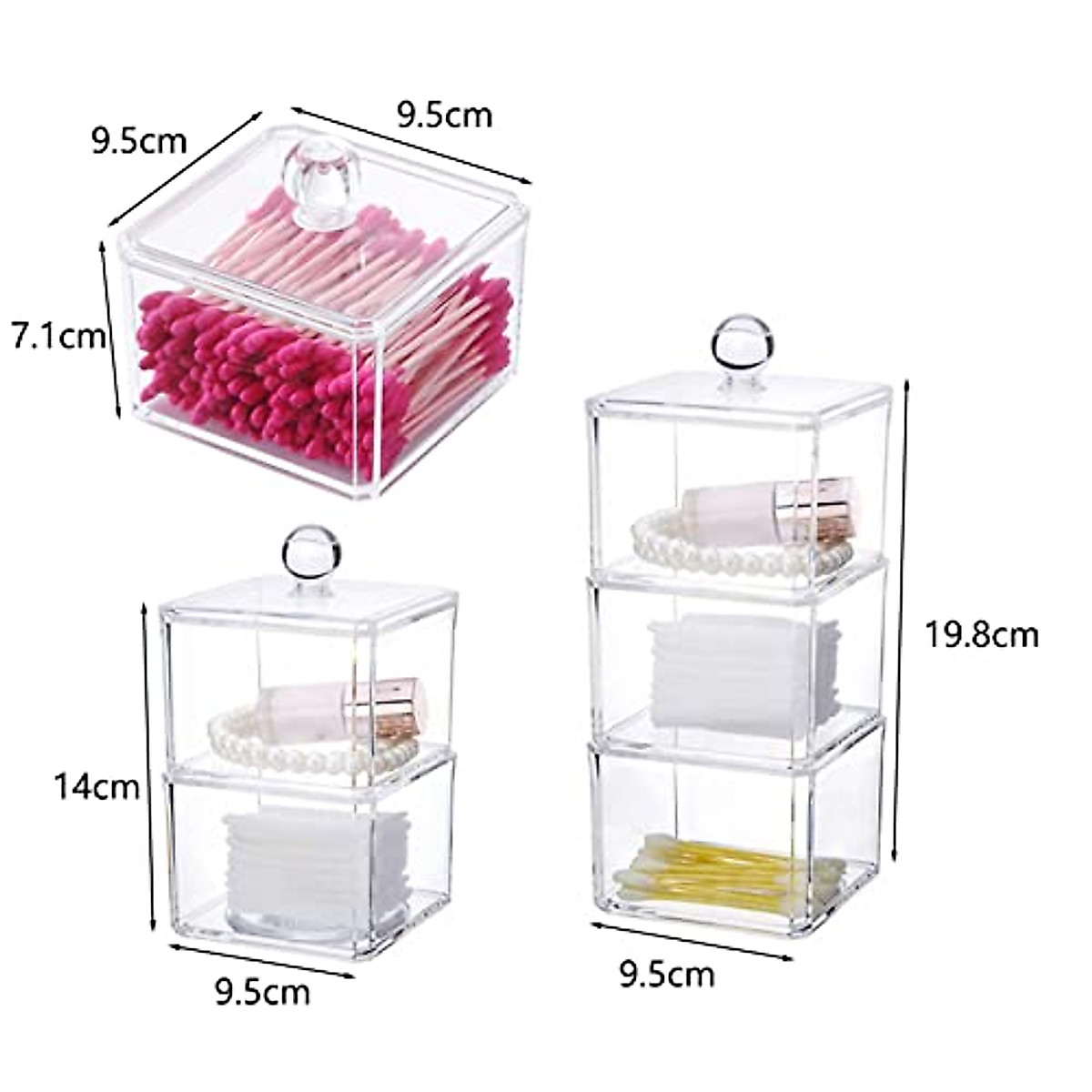 Smalibal 1 Set Cotton Ball Holder, Transparent Cotton Swab Holder with Lid, Plastic Qtip Holder, Qtip Dispenser, Cotton Swab Dispenser, Swab Pad Dispenser for Bathroom, Dressing Room A