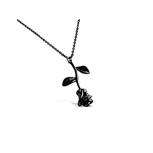 3D Rose Necklace, Romantic Rose Gifts For Women, Flower Pendant Necklace, Beauty And The Beast Jewelry, Rose Jewelry, Rose Pendant Necklace (Carbon Black Tone)