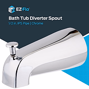 EZ-FLO 5-3/8 Inch Zinc Bath Tub Diverter Spout, 1/2 Inch IPS Pipe, Chrome, 15083