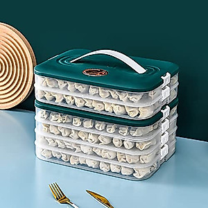 JZSMY Frozen Dumpling Storage Box Refrigerator Dumpling Freezing 3 Layer Frozen Dumpling Box Crisper Food Grade Stackable Dumpling Food Containers, Dumpling Box Bins Holder with Lids (Blue)