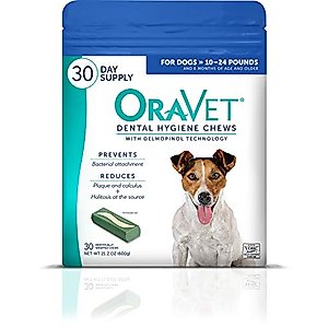 ORAVET Dental Chews for Dogs, Oral Care and Hygiene Chews (Small Dogs, 10-24 lbs.) Blue Pouch, 30 Count