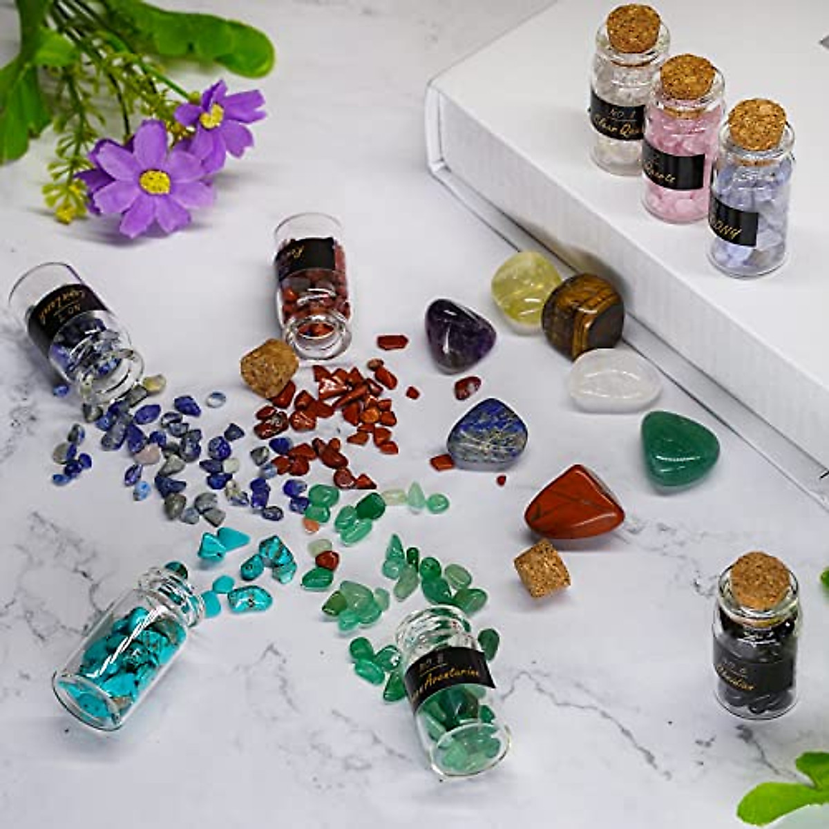 Crystals and Healing Stone Witchy Gifts for Witchcraft Supplies 30 Pcs Bottles Gemstones and Crystals Set Wiccan Supplies and Tools for Witchcraft 7 Pcs Chakra Stones Spiritual Gift for Women Beginner