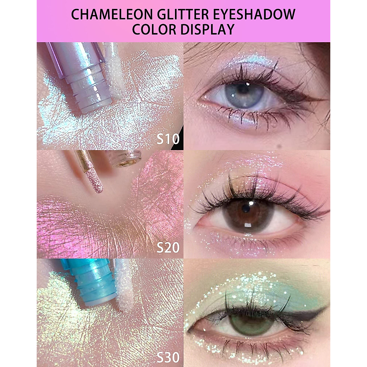 LYSdefeu Glitter Eye Shadow Set - 3Pcs Shimmer Metallic Chameleon Liquid Eyeshadow Kit, Lightweight Water Texture, Quick Drying Long Wearing Eyeshadow,Halloween Glitter Eye Makeup for Women Girl