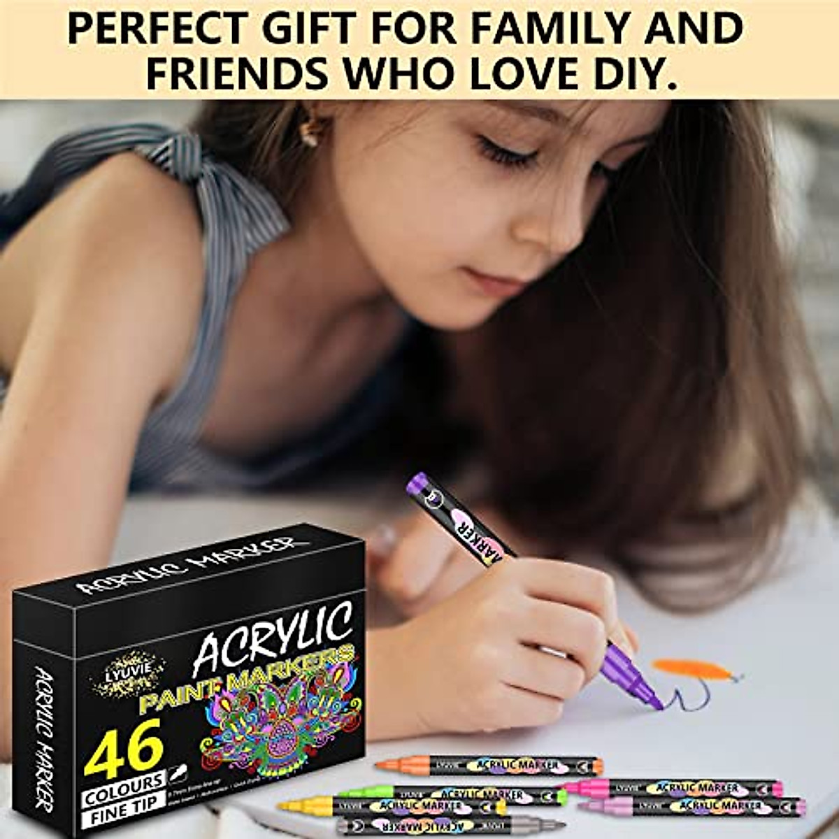 Gunsamg 46 Colors Acrylic Paint Pens Extra Fine Tip Acrylic Paint Markers For Rock Painting Ceramic Stone Wood Canvas DIY Crafts Card Making