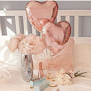 Rose Gold Heart Balloons - PACK of 12 - Premium Mylar Foil Heart Shaped Balloons for Valentine's Day Decor